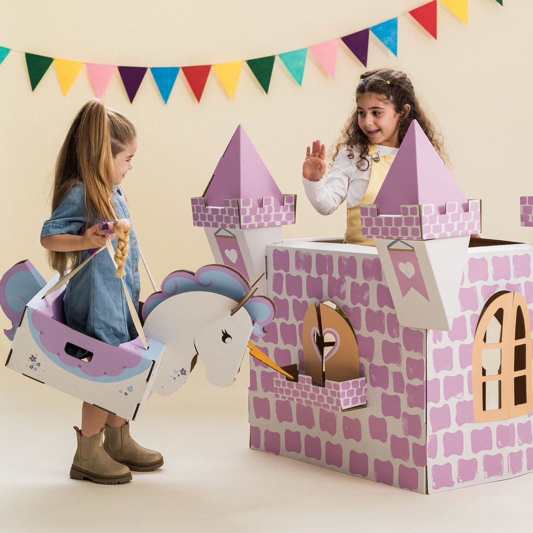 Cardboard Princess Castle, Boat & Unicorn Costume - Coloring Castle ...
